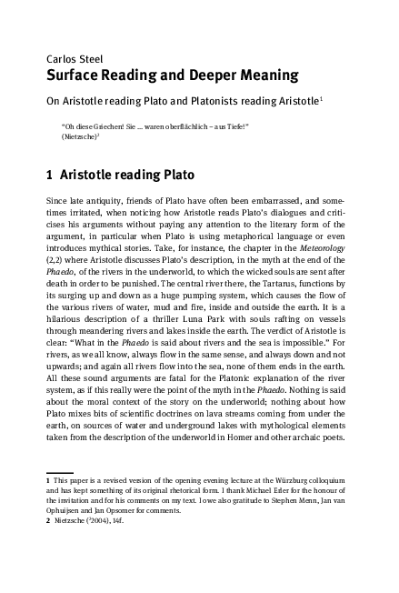 (PDF) Surface Reading and Deeper Meaning On Aristotle reading Plato and ...