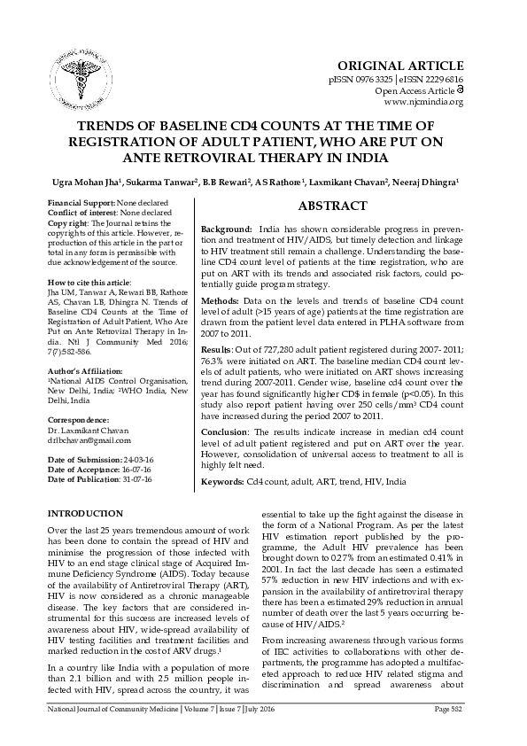 (PDF) TRENDS OF BASELINE CD4 COUNTS AT THE TIME OF REGISTRATION OF ...
