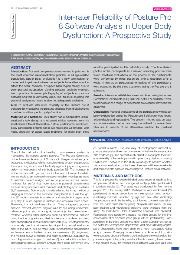(PDF) Inter-rater Reliability of Posture Pro 8 Software Analysis in ...