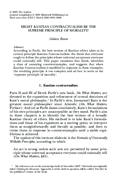 (PDF) Might Kantian Contractualism Be the Supreme Principle of Morality?