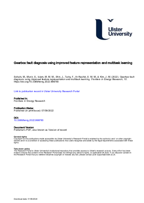 (PDF) Gearbox fault diagnosis using improved feature representation and multitask learning