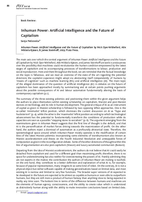 (PDF) review of the book "Inhuman Power: Artificial Intelligence and ...