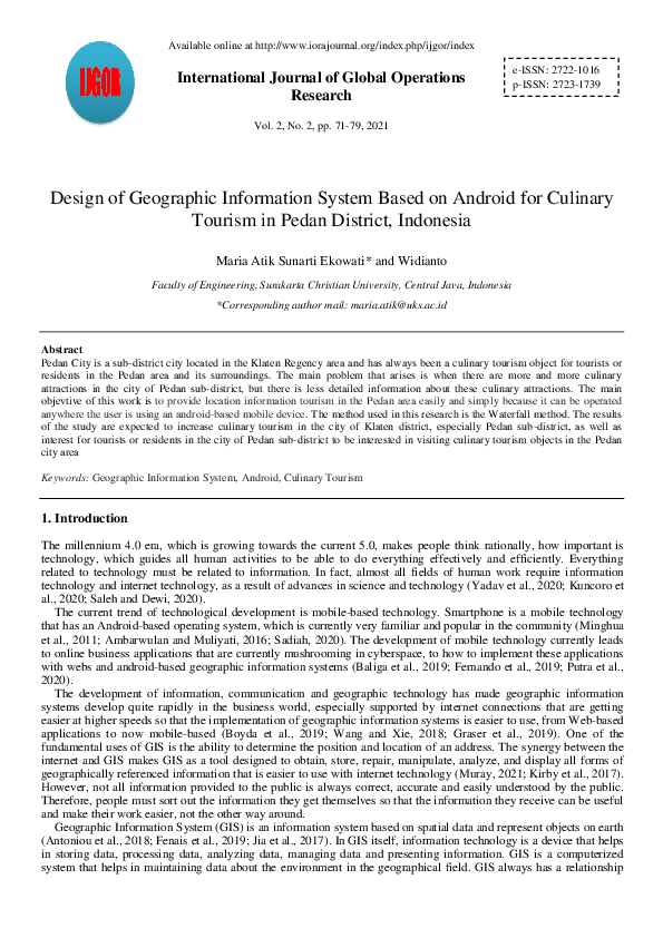 (PDF) Design of Geographic Information System Based on Android for Culinary Tourism in Pedan ...