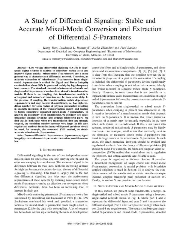 (PDF) A Study of Differential Signaling: Stable and Accurate Mixed-Mode ...