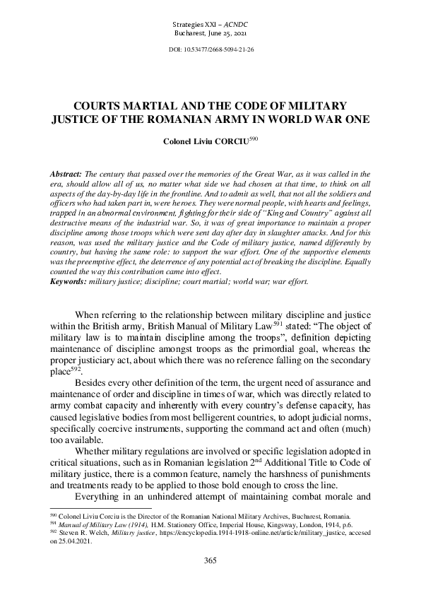 (PDF) Courts Martial and the Code of Military Justice of the Romanian ...