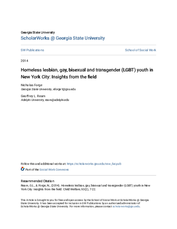 (PDF) Homeless lesbian, gay, bisexual and transgender (LGBT) youth in New York City: Insights ...