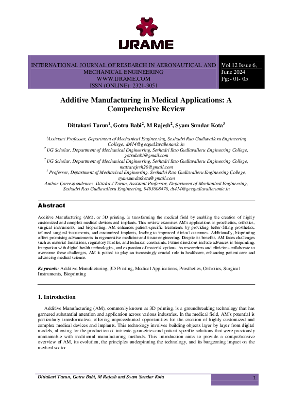 (PDF) Additive Manufacturing in Medical Applications: A Comprehensive ...