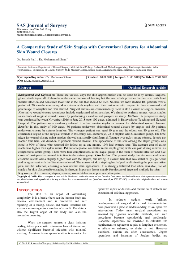 (PDF) A Comparative Study of Skin Staples with Conventional Sutures for ...