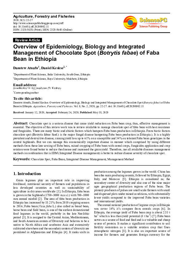(PDF) Overview of Epidemiology, Biology and Integrated Management of Chocolate Spot (Botrytis ...