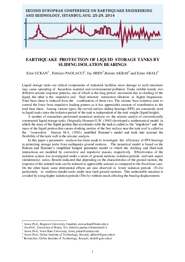 (PDF) Earthquake Protection of Liquid Storage Tanks by Sliding ...