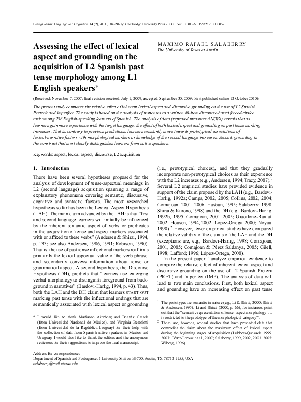 (PDF) Assessing the effect of lexical aspect and grounding on the ... (PDF) Assessing the effect of lexical aspect and grounding on the ...