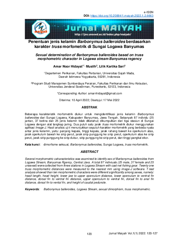 (PDF) Penentuan Jenis Kelamin Barbonymus balleroides berdasarkan ...