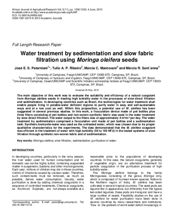 (PDF) Water treatment by sedimentation and slow fabric filtration using ...
