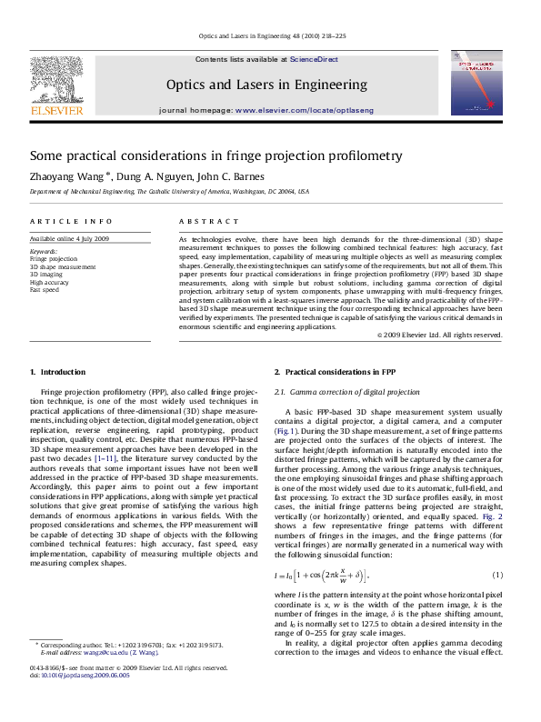 Pdf Some Practical Considerations In Fringe Projection Profilometry