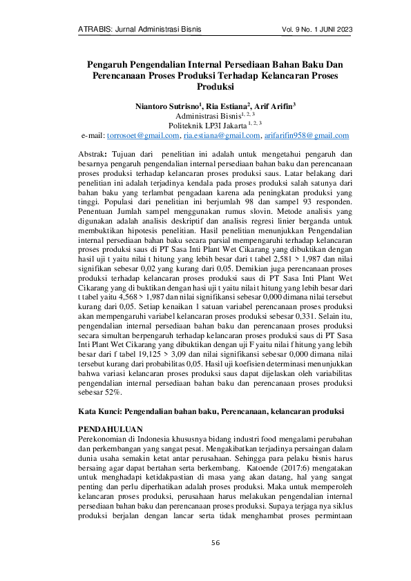 The The Effect of Internal Control of Raw Material Inventory and ...