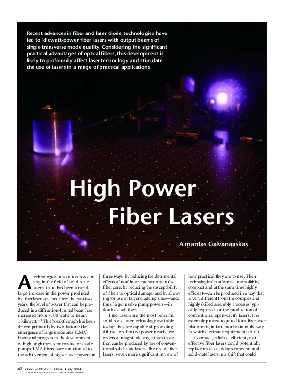 (PDF) High Power Fiber Lasers