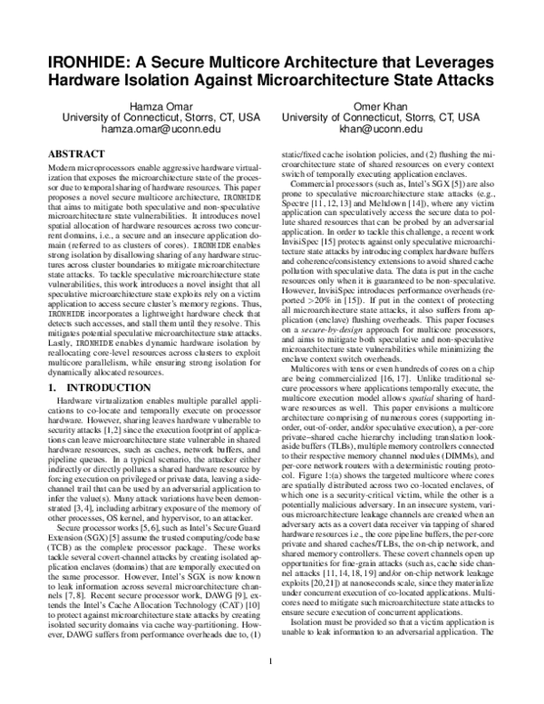 Pdf Ironhide A Secure Multicore Architecture That Leverages Hardware