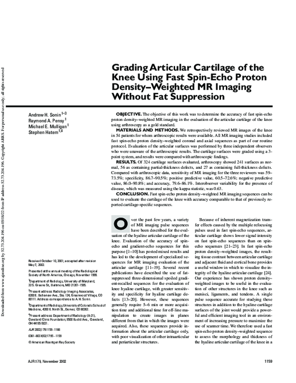 (PDF) Grading Articular Cartilage of the Knee Using Fast Spin-Echo ...