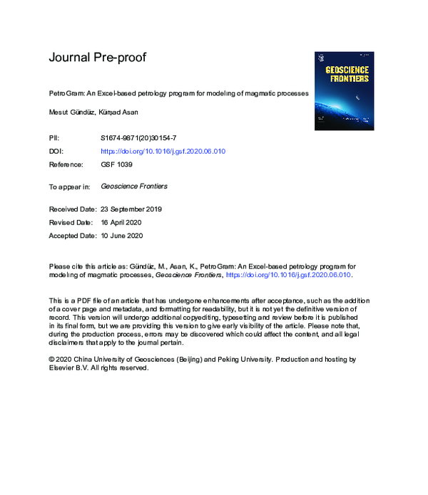 (PDF) PetroGram: An excel-based petrology program for modeling of ...