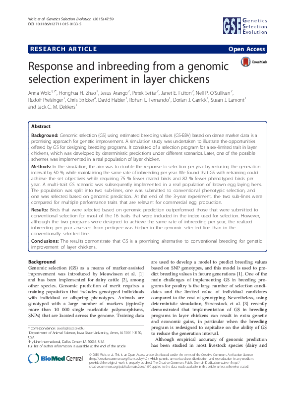 (PDF) Response and inbreeding from a genomic selection experiment in ...