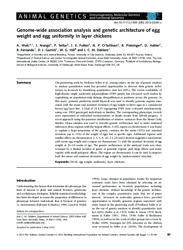 (PDF) Genome-wide association analysis and genetic architecture of egg ...