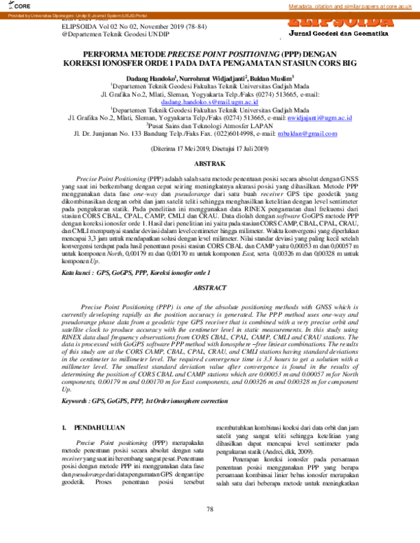 Pdf Performa Metode Precise Point Positioning Ppp Dengan Koreksi