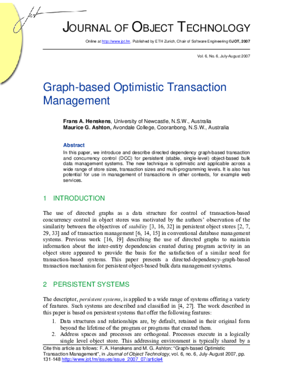(PDF) Graph-based Optimistic Transaction Management