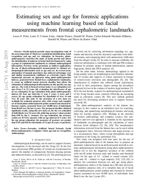 Pdf Estimating Sex And Age For Forensic Applications Using Machine 3034
