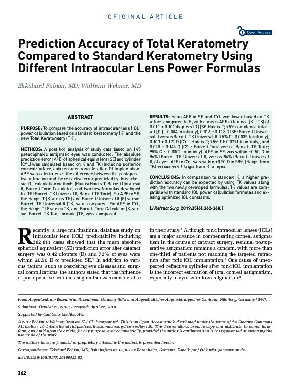 (PDF) Prediction Accuracy of Total Keratometry Compared to Standard ...