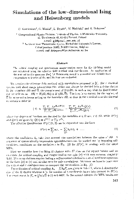 (PDF) Simulations of the low-dimensional Ising and Heisenberg models