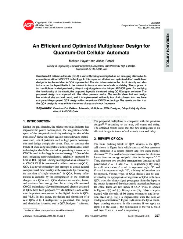 (PDF) An Efficient and Optimized Multiplexer Design for Quantum-Dot Cellular Automata