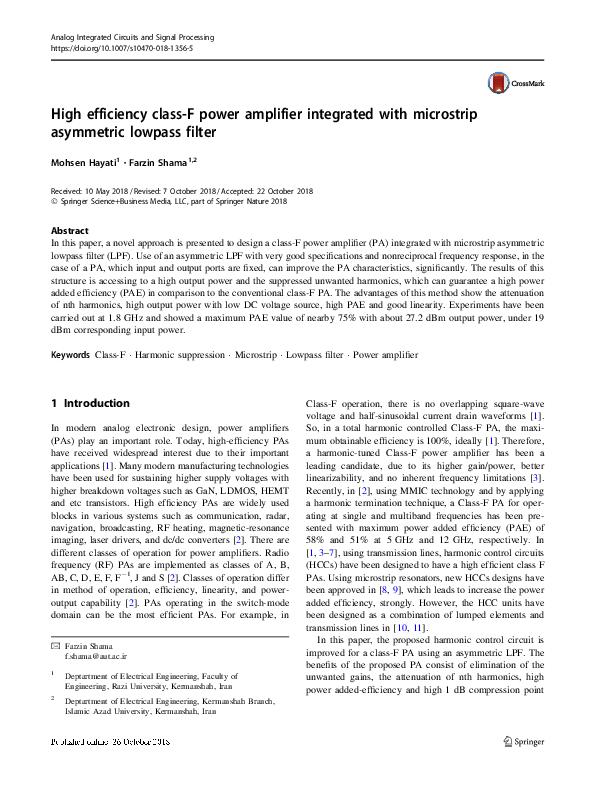 (PDF) High efficiency class-F power amplifier integrated with ...