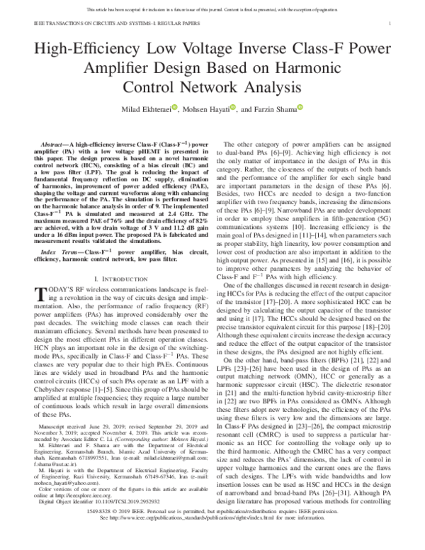 (PDF) High-Efficiency Low Voltage Inverse Class-F Power Amplifier Design Based on Harmonic ...