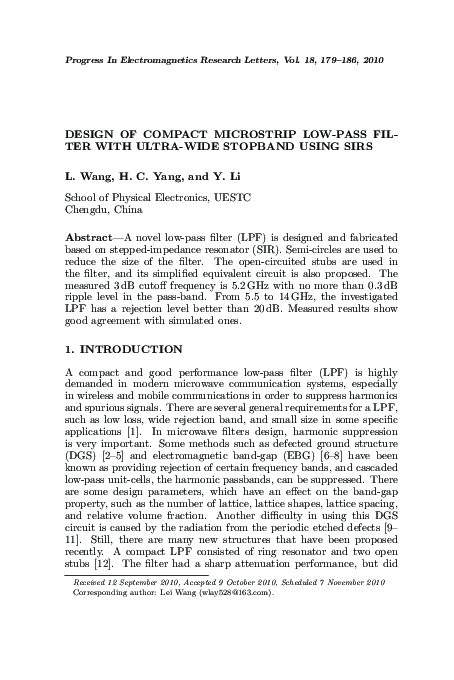 (PDF) Design of a compact microstrip lowpass filter with sharp roll‐off ...