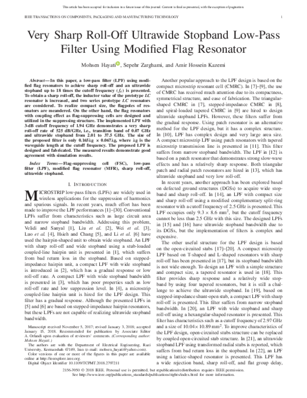 (PDF) Very Sharp Roll-Off Ultrawide Stopband Low-Pass Filter Using ...