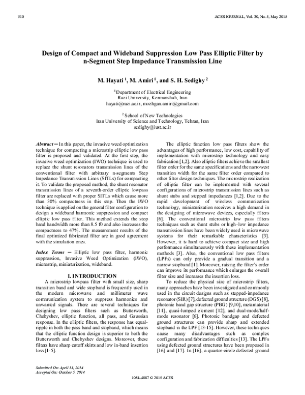 (PDF) Design of Compact and Wideband Suppression Low Pass Elliptic ...