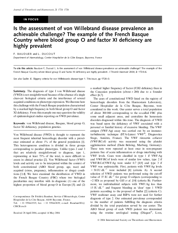 (PDF) Is the assessment of von Willebrand disease prevalence an ...