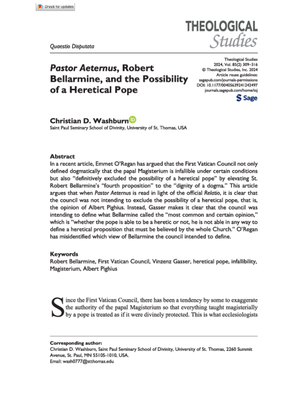 (PDF) Pastor Aeternus, Bellarmine, and the Possibility of a Heretical Pope
