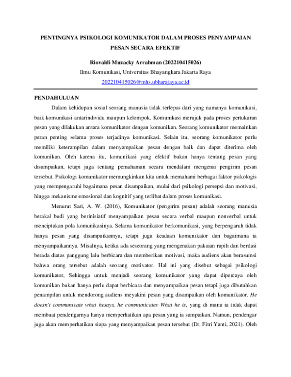 (PDF) PENTINGNYA PSIKOLOGI KOMUNIKATOR DALAM PROSES PENYAMPAIAN PESAN ...