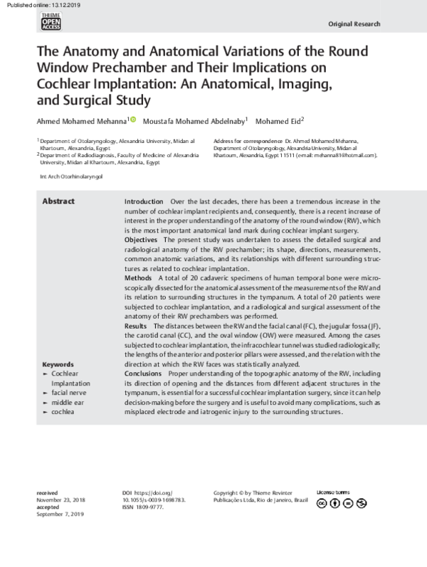 (PDF) The Anatomy and Anatomical Variations of the Round Window Prechamber and Their ...