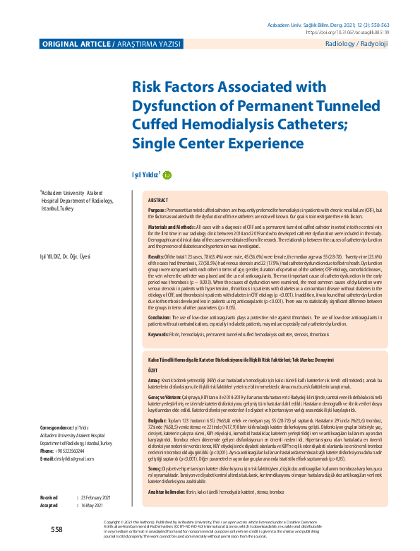 (PDF) Risk Factors Associated with Dysfunction of Permanent Tunneled ...