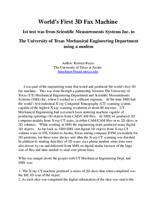 (PDF) Worlds First 3D Fax Machine