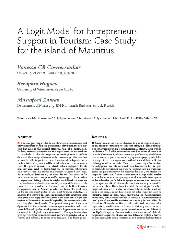(PDF) A Logit Model for Entrepreneurs’ Support in Tourism: Case Study ...