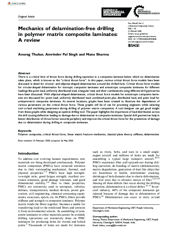 (PDF) Mechanics of delamination-free drilling in polymer matrix ...