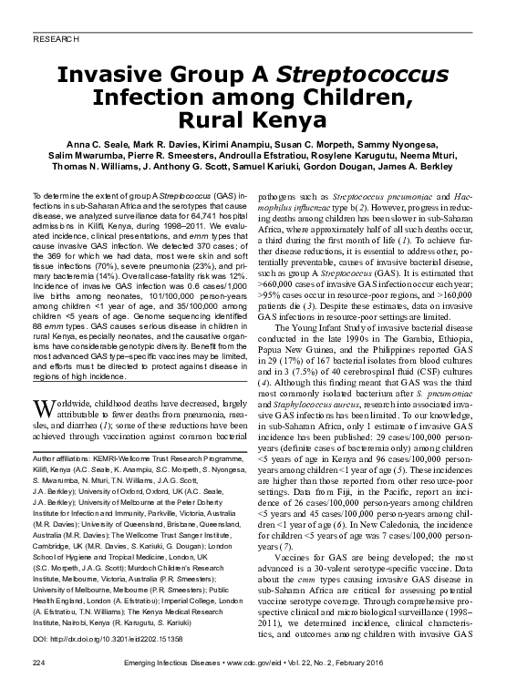 (PDF) Invasive Group A Streptococcus Infection among Children, Rural Kenya