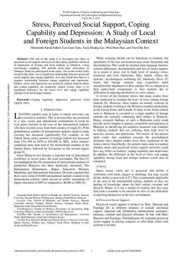 (PDF) Stress, Perceived Social Support, Coping Capability And ...