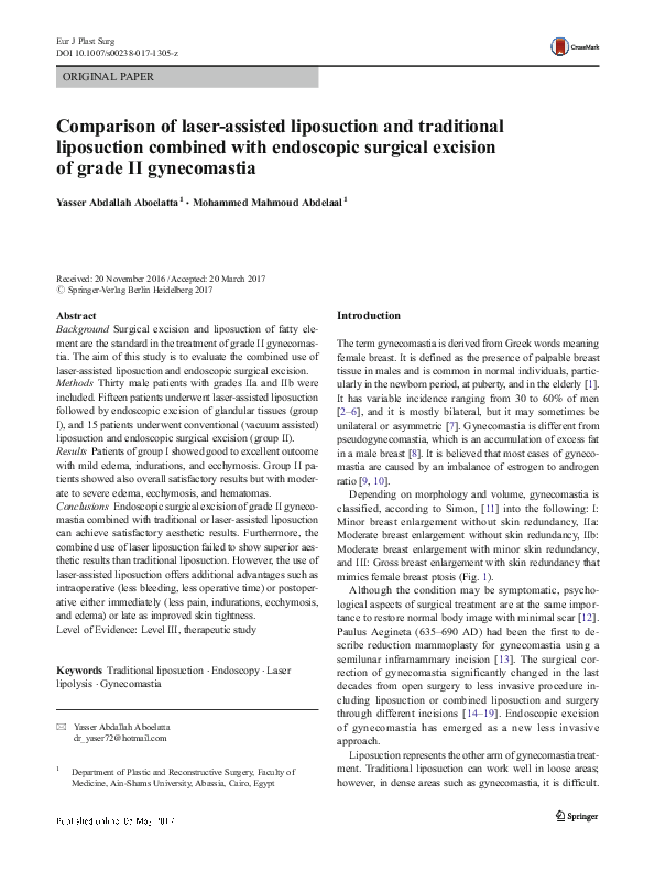 (PDF) Comparison of laser-assisted liposuction and traditional ...