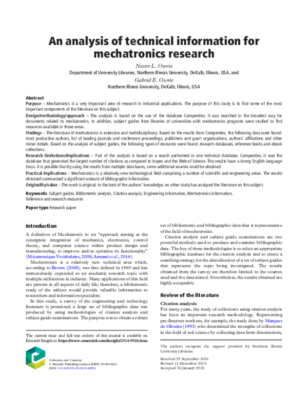 (PDF) An analysis of technical information for mechatronics research