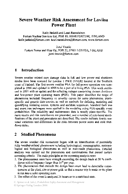 (PDF) Severe Weather Risk Assessment for Loviisa Power Plant