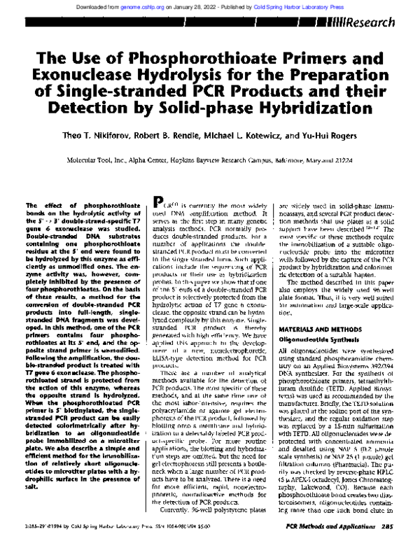 (PDF) The use of phosphorothioate primers and exonuclease hydrolysis ...